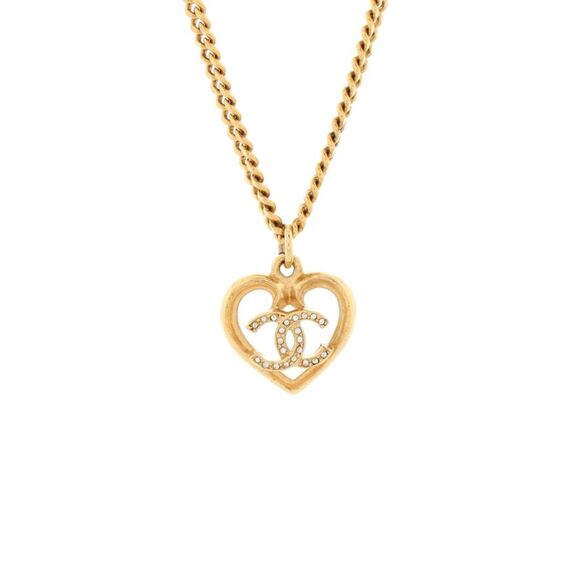 CHANEL | Jewelry | Chanel Cc Heart Pendant Necklace Metal With Crystals ...